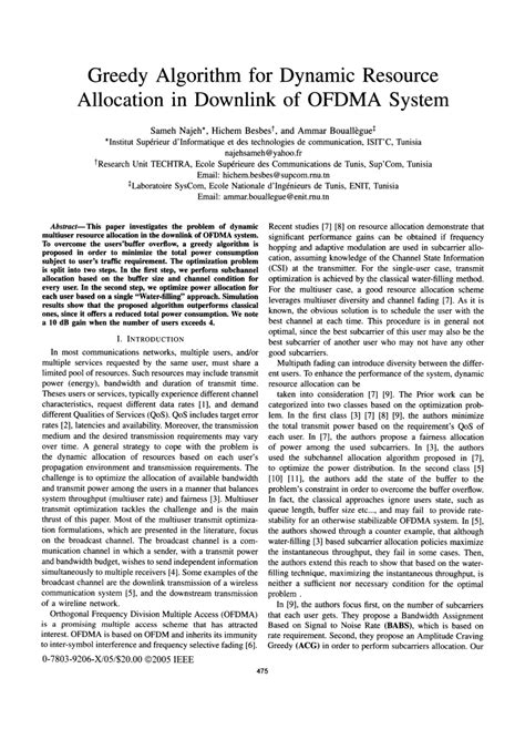 Pdf Greedy Algorithm For Dynamic Resource Allocation In Downlink Of Ofdma System