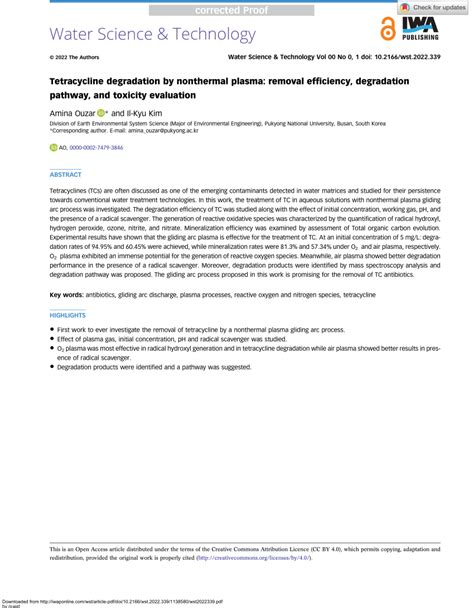 Pdf Tetracycline Degradation By Nonthermal Plasma Removal Efficiency Degradation Pathway
