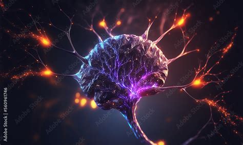 Glowing brain background with neural links network. Illustration representing artificial ...