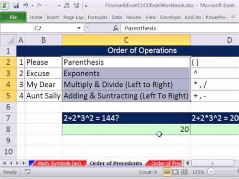 Excel Finance Class Math Operators And Order Of Operations YouTube