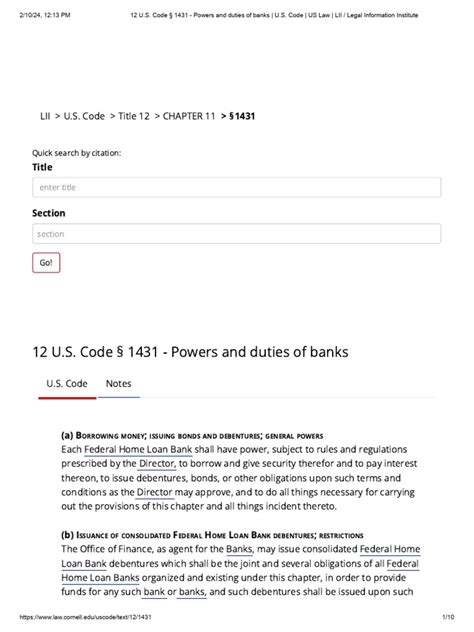12 Us Code 1431 Powers And Duties Of Banks Us Code Us Law