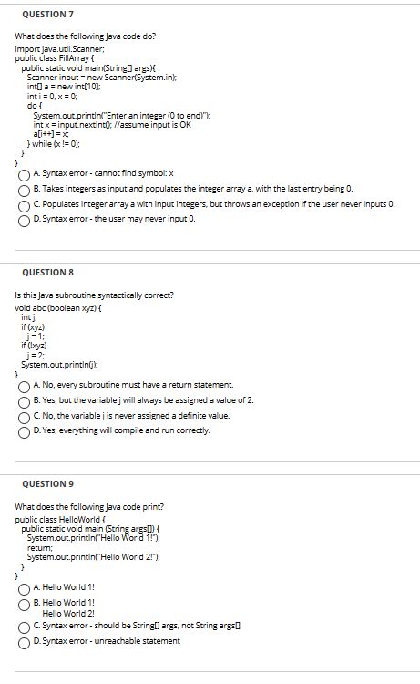 Solved Question 7 What Does The Following Java Code Do