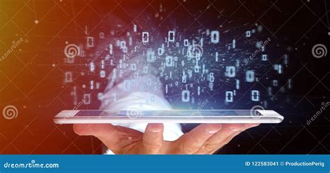 Man Holding Data Binary Cloud 3d Rendering Stock Image Image Of