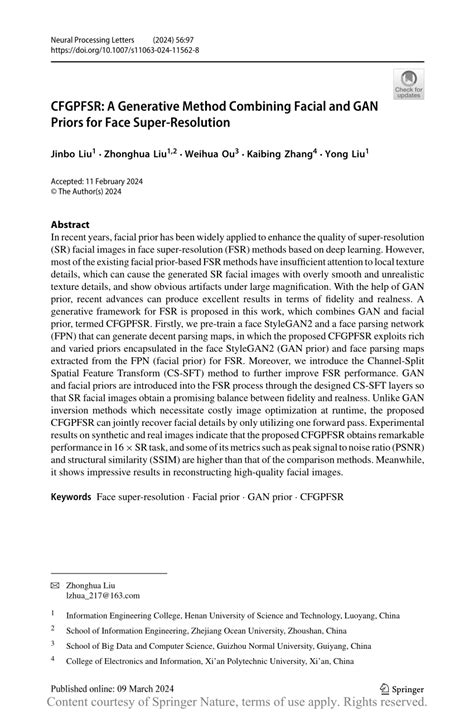 Pdf Cfgpfsr A Generative Method Combining Facial And Gan Priors For