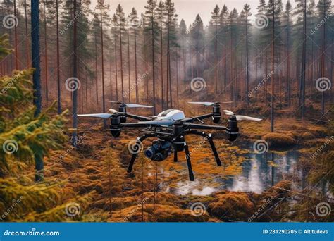 Drone Equipped With 3d Mapping Technology Over Forest Stock Illustration Illustration Of