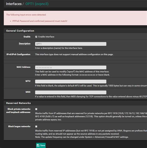 cannot save interface settings pppoe password and confirmed password