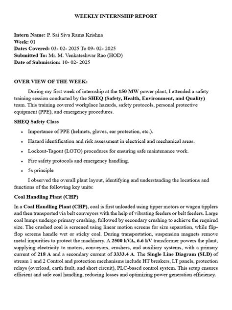 Weekly Internship Report Power Plant Overview Pdf Electrical Grid