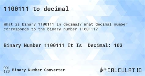 1100111 To Decimal Calculatio