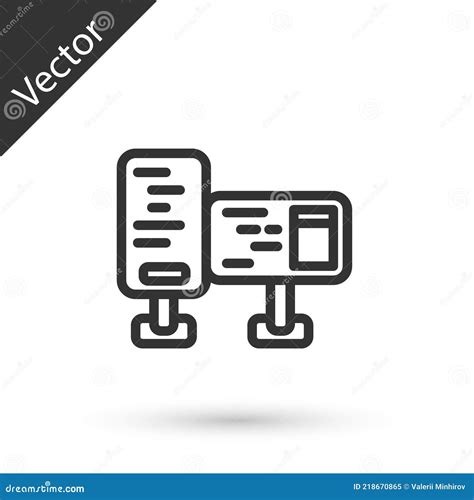 Grey Line Computer Monitor Screen Icon Isolated On White Background Electronic Device Front