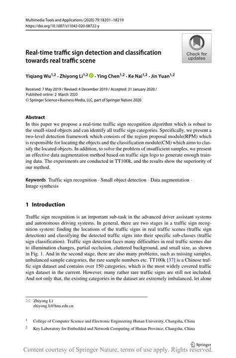 Real Time Traffic Sign Detection And Classification Towards Real Traffic Scene Request Pdf