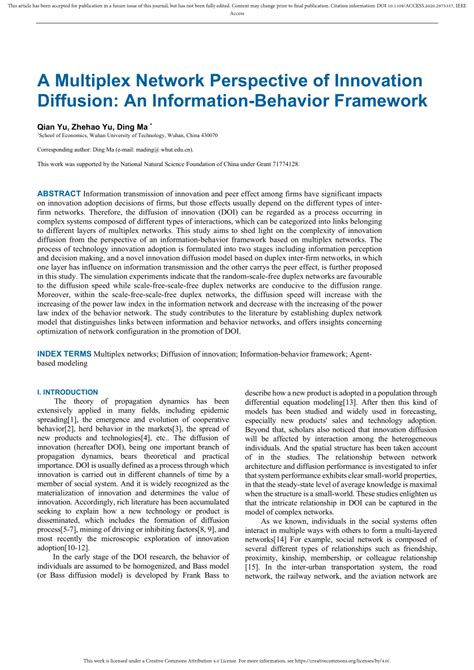 Pdf A Multiplex Network Perspective Of Innovation Diffusion An Information Behavior Framework