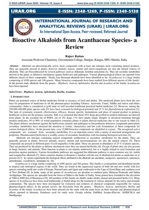 Pdf Bioactive Alkaloids From Acanthaceae Species A Review