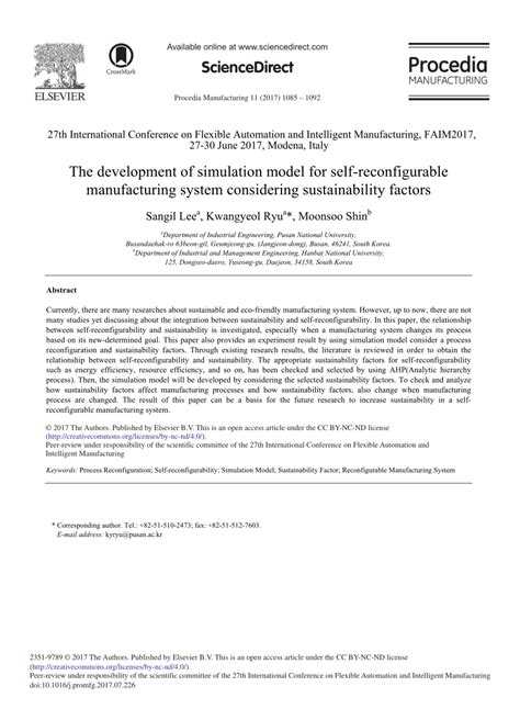 Pdf The Development Of Simulation Model For Self Reconfigurable Manufacturing System