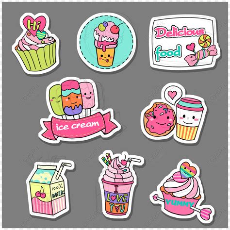 귀여운 일러스트 카톡 아이스크림 사탕 스티커그리드무늬 Png 일러스트 무료 다운로드 Lovepik