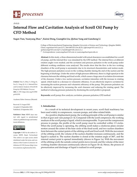 PDF Internal Flow And Cavitation Analysis Of Scroll Oil Pump By CFD Method