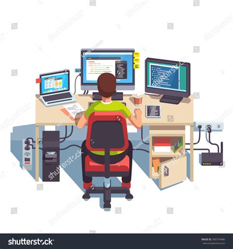 Professional Programmer Working Writing Code His Stock Vector Royalty