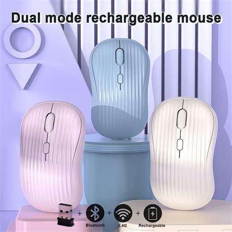 2 4g Bluetooth Wireless Mouse Dual Mode Silent Recharging Office Mause Cute Macaron Color