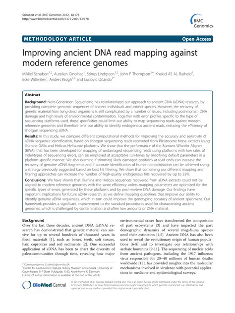 Pdf Improving Ancient Dna Read Mapping Against Modern Reference Genomes