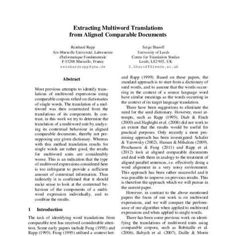 Extracting Multiword Translations From Aligned Comparable Documents