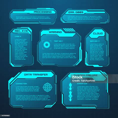 파란색 미래형 Hud 또는 Ui 요소 공상 과학 사용자 인터페이스 텍스트 상자 설명선 경고 메시지 프레임 정보 상자 템플릿입니다