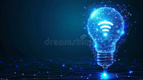 Modern 3d Graphic Of An Abstract Blue Glowing Light Bulb And A Wi Fi
