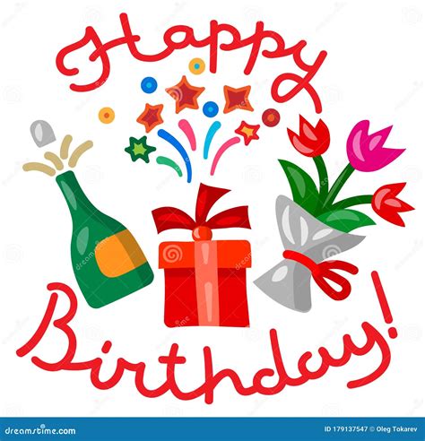 Birthday Congratulations With Balloons And Confetti On White Background