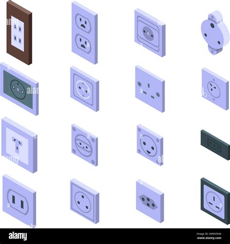 Power Socket Icons Set Isometric Set Of Power Socket Vector Icons For