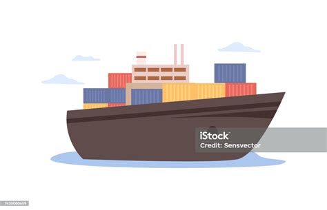 국제 물류 서비스화물과화물이 적재 된 고립 된 선박 소포와 콘테이너의 수송 그리고 납품 플랫 만화 스타일의 벡터 경제에 대한 스톡 벡터 아트 및 기타 이미지 Istock