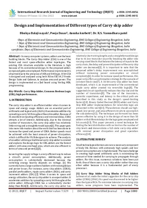 Pdf Design And Implementation Of Different Types Of Carry Skip Adder