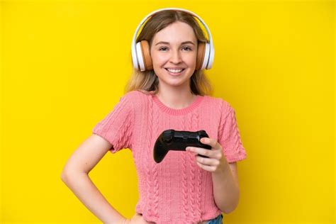 Premium Photo Blonde English Young Girl Playing With A Video Game