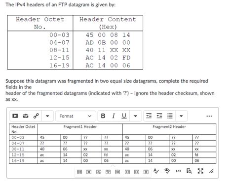 solved the ipv4 headers of an ftp datagram is given by