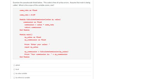 solved examine the pseudocode listed below this code is