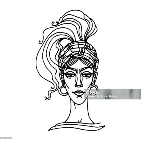 체크 무늬 모자 스카프와 귀걸이 아바타에 귀여운 젊은 집시 여자의 머리 롬민족에 대한 스톡 벡터 아트 및 기타 이미지 롬민족 사람 얼굴 갈색 머리 Istock