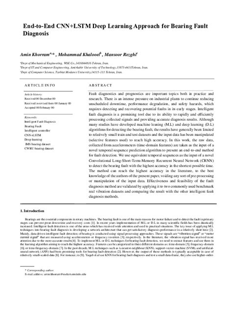 Pdf End To End Cnn Lstm For Bearing Fault Diagnosis
