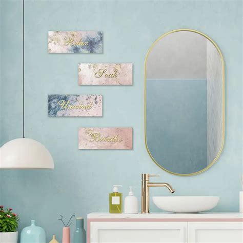 4피스 러스틱 팜하우스 욕실 장식 세트 스파 홈 세탁실용 목재 사인 휴식 목욕 호흡이 있는 인조 대리석 Temu Republic Of Korea