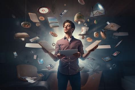 Premium Photo Person Juggling Multiple Tasks Illustrating The