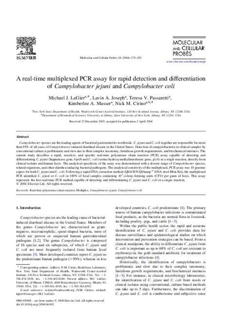 Pdf A Real Time Multiplexed Pcr Assay For Rapid Detection And Differentiation Of Campylobacter