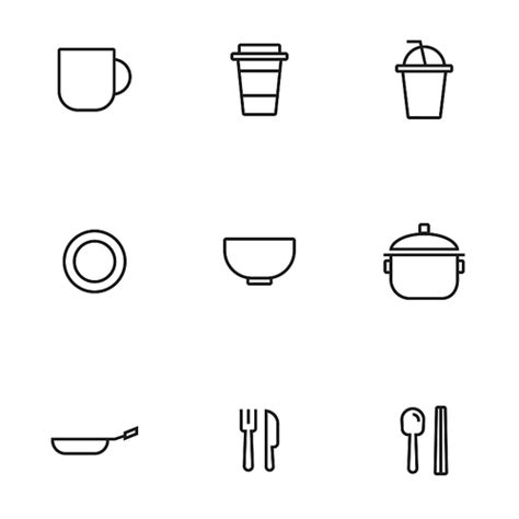 그릇 컵 잔 프라이팬 냄비 포크 나이프 수저 젓가락 주방 식기 아이콘 디자인 유토이미지 상세페이지 베이직샵