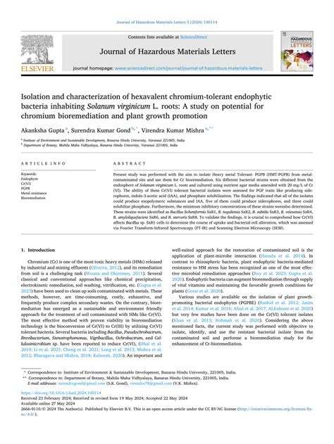 Pdf Isolation And Characterization Of Hexavalent Chromium Tolerant