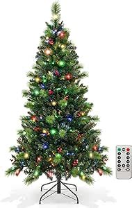 Goplus 6ft Pre Lit Artificial Christmas Tree Hinged Xmas