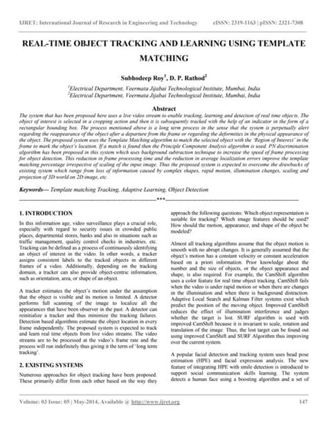 Real Time Object Tracking And Learning Using Template Matching Pdf