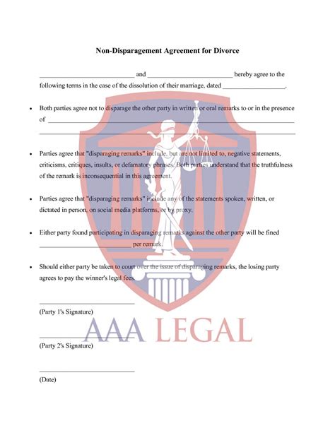 1425 Non Disparagement Agreement Divorce AAA LEGAL INC
