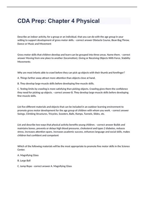 Cda Prep Chapter 4 Physical Questions And Answers Graded A Cda