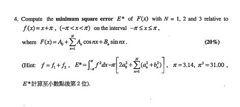 Solved Compute The Minimum Square Error E Of F X With Chegg