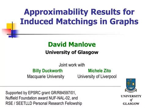 Ppt Approximability Results For Induced Matchings In Graphs