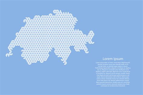 스위스 지도 배너 포스터 인사말 카드에 대 한 노드와 밝은 파란색 배경에 기하학적 패턴을 반복 하는 흰색 삼각형에서 추상 회로도 벡터 일러스트입니다 3차원 형태에 대한 스톡
