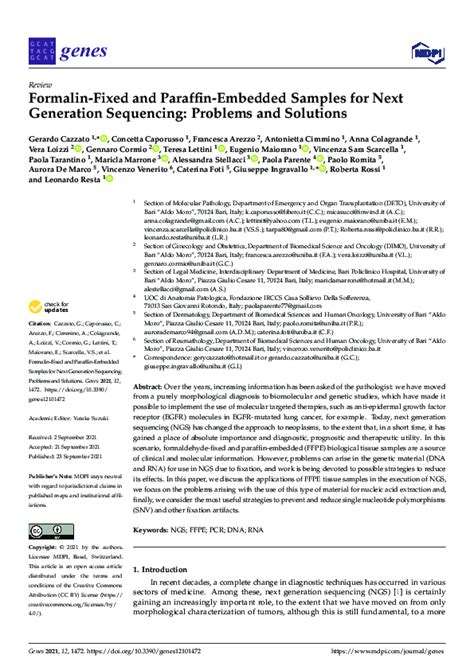 Pdf Formalin Fixed And Paraffin Embedded Samples For Next Generation Sequencing Problems And