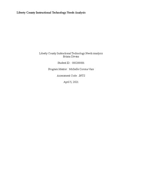 Jnt2 Needs Analysis Template 2018 1 Liberty County Instructional