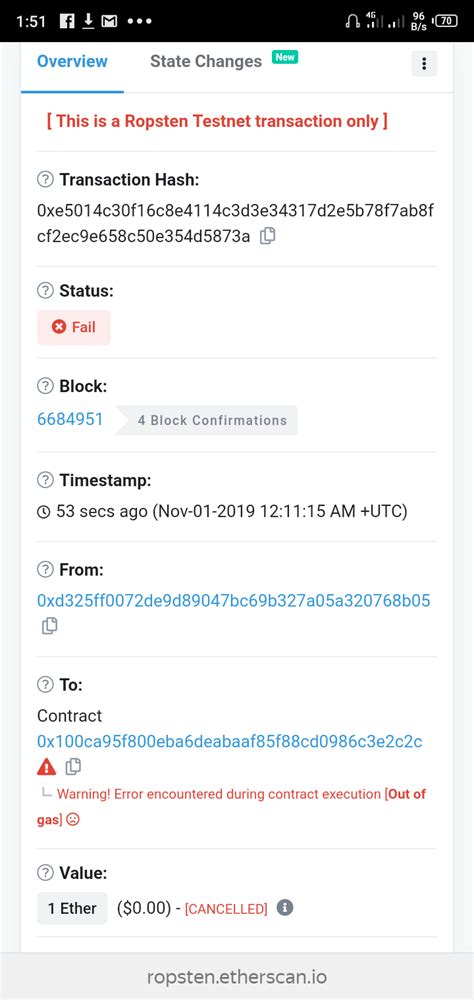 Solidity Unable To Test A Smart Contract On Ropsten Test Network