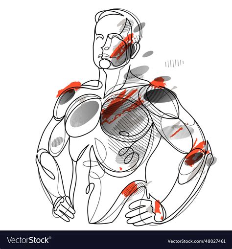 Linear Drawing Of A Perfect Body Fit Model Man Vector Image